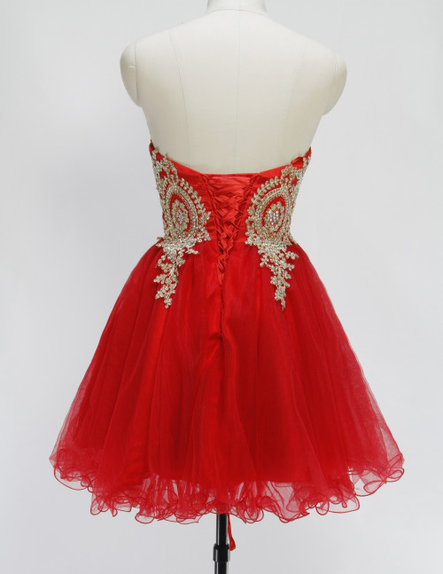 Sweetheart Short Tulle Prom Dresses With Golden Appliques, Mini Prom ...