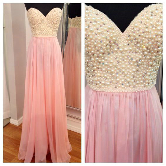 Sweetheart Chiffon Prom Dresses Pearl Beaded Women Party Dresses on Luulla